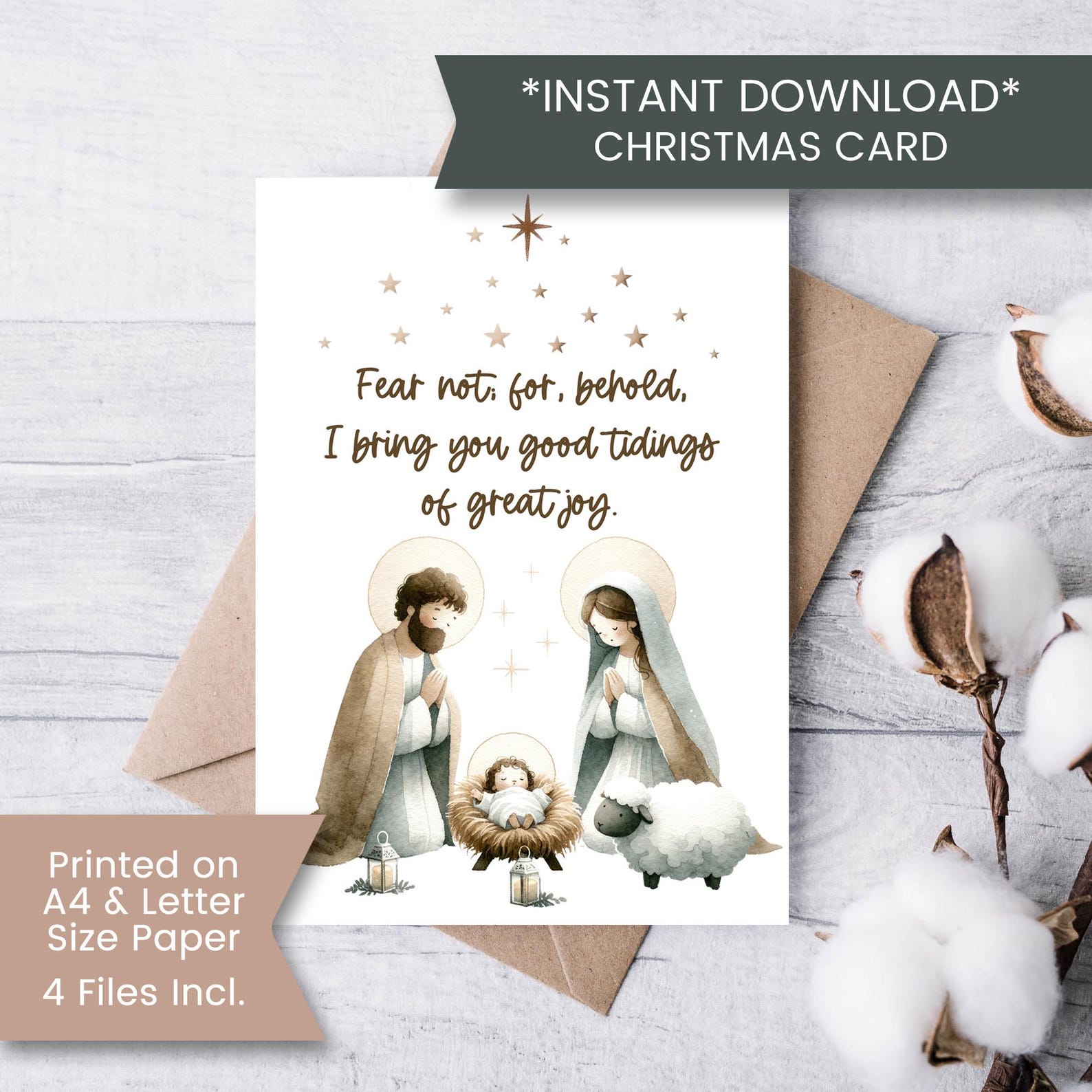 Printable Nativity Christmas Card, Christian Christmas Card, Religious ...