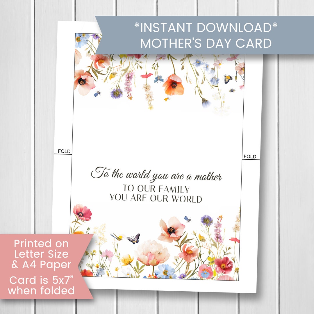 Printable Wildflower Mother's Day Card, Pressed Flowers Mother's Day ...