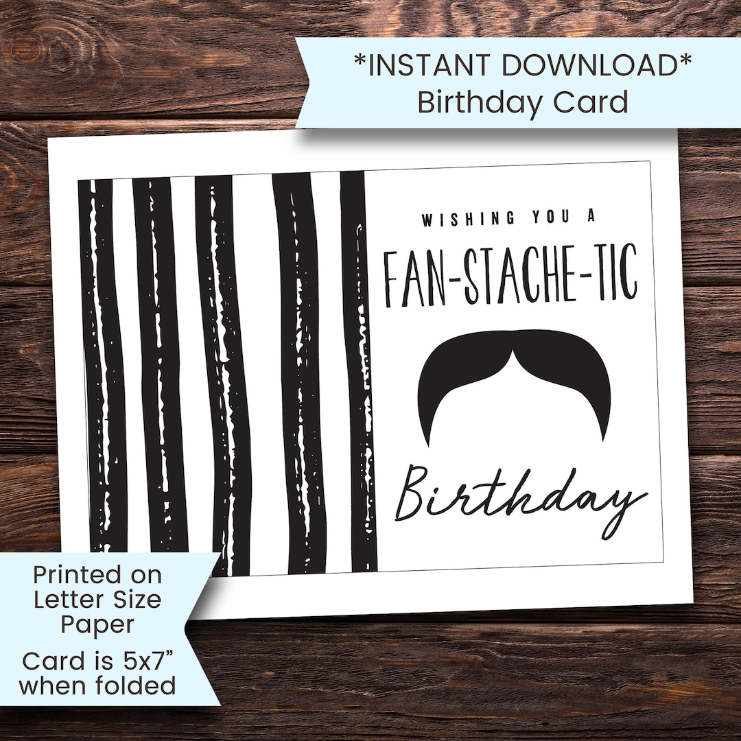 Mustache Birthday Card Mustache Birthday Card Printable - Etsy