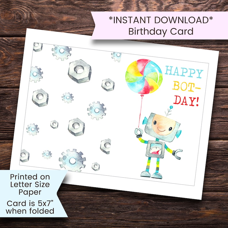 Robot Birthday Card Printable Robot Birthday Card Happy | Etsy
