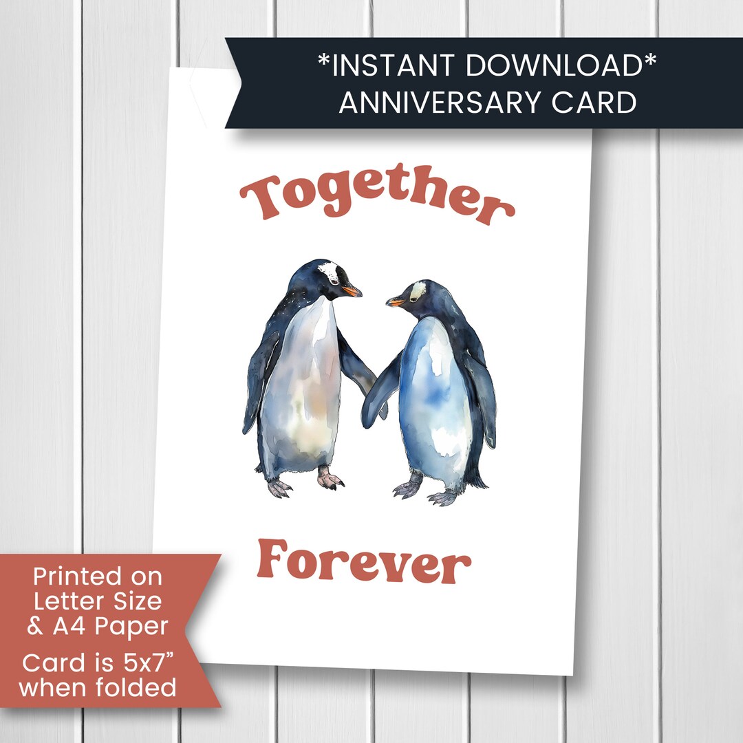Printable Penguin Anniversary Card for Wife, Cute Anniversary Card for ...