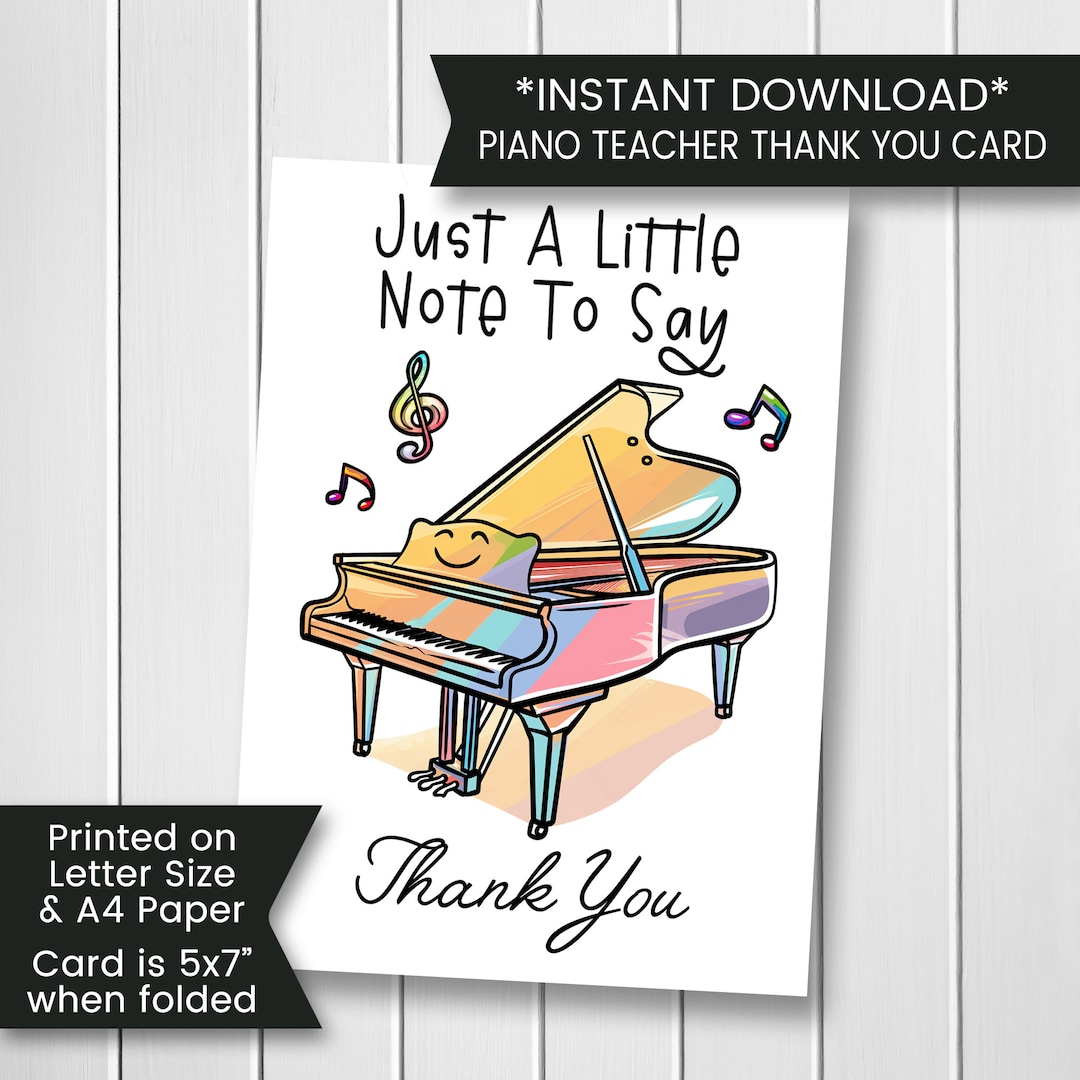 Piano Teacher Card Printable, Thank You Card for Piano Teacher, Music ...