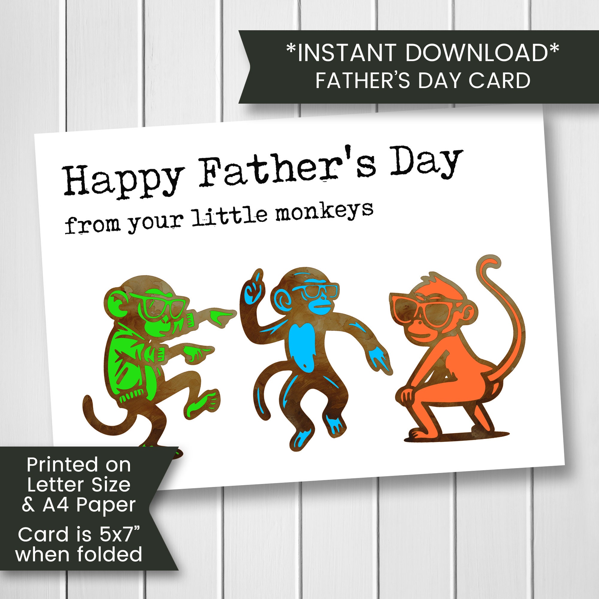 Printable Monkey Fathers Day Card From Children, Funny Father's Day ...