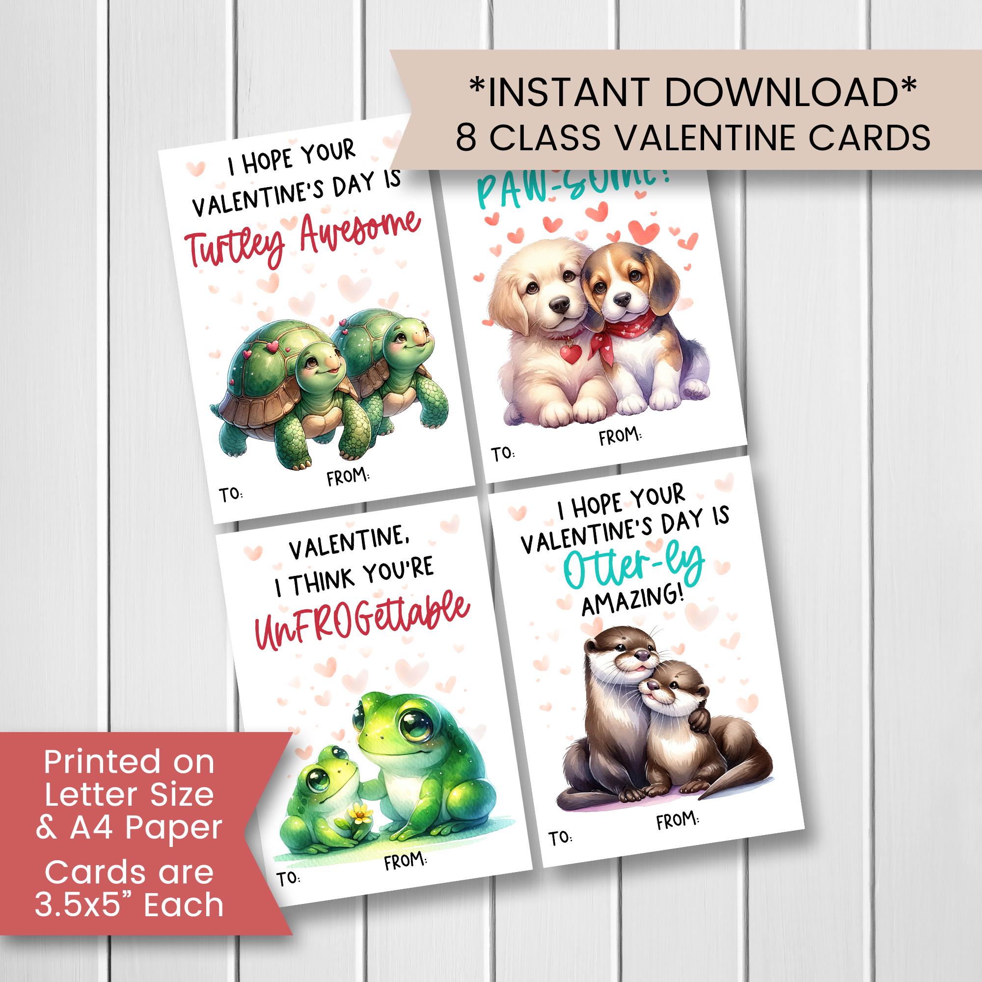 Printable Class Valentine Cards, Animal Valentine's Day Cards for Kids ...