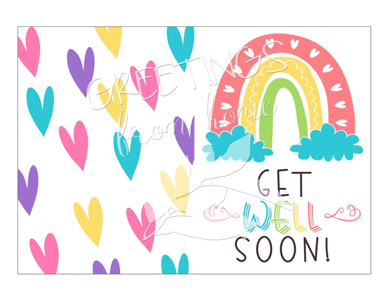 Printable Rainbow Card, Rainbow Get Well Card, Get Well Card, Printable ...