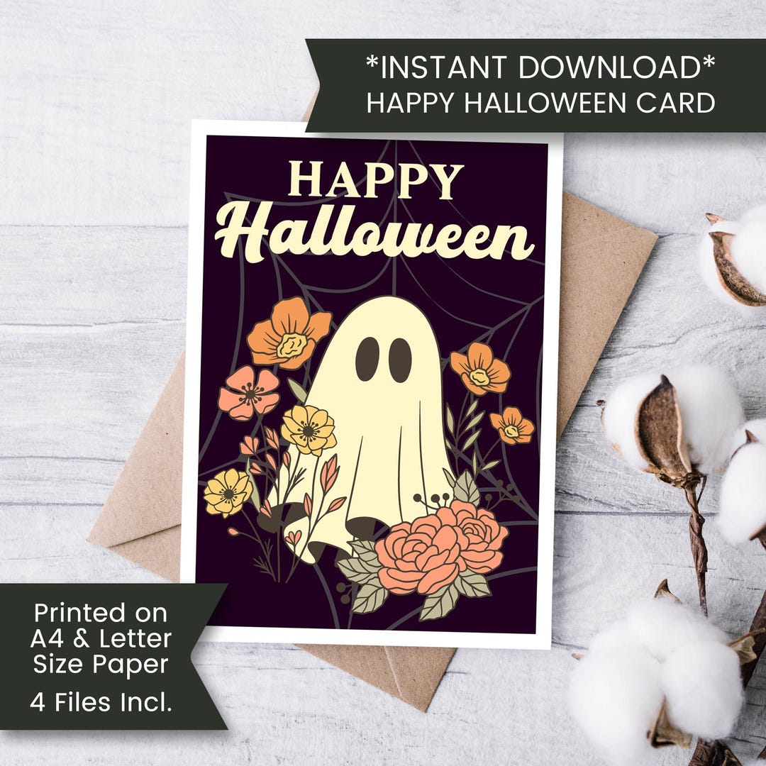 Printable Floral Halloween Card for Her, Happy Halloween Card for ...