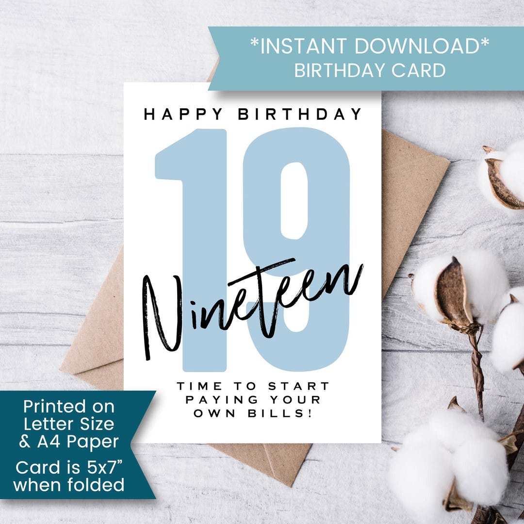 Printable Funny 19th Birthday Card for Son, Nineteenth Birthday Card ...