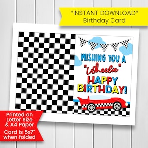 Race Car Card, Printable Race Car Birthday Card for Son, Race Car ...