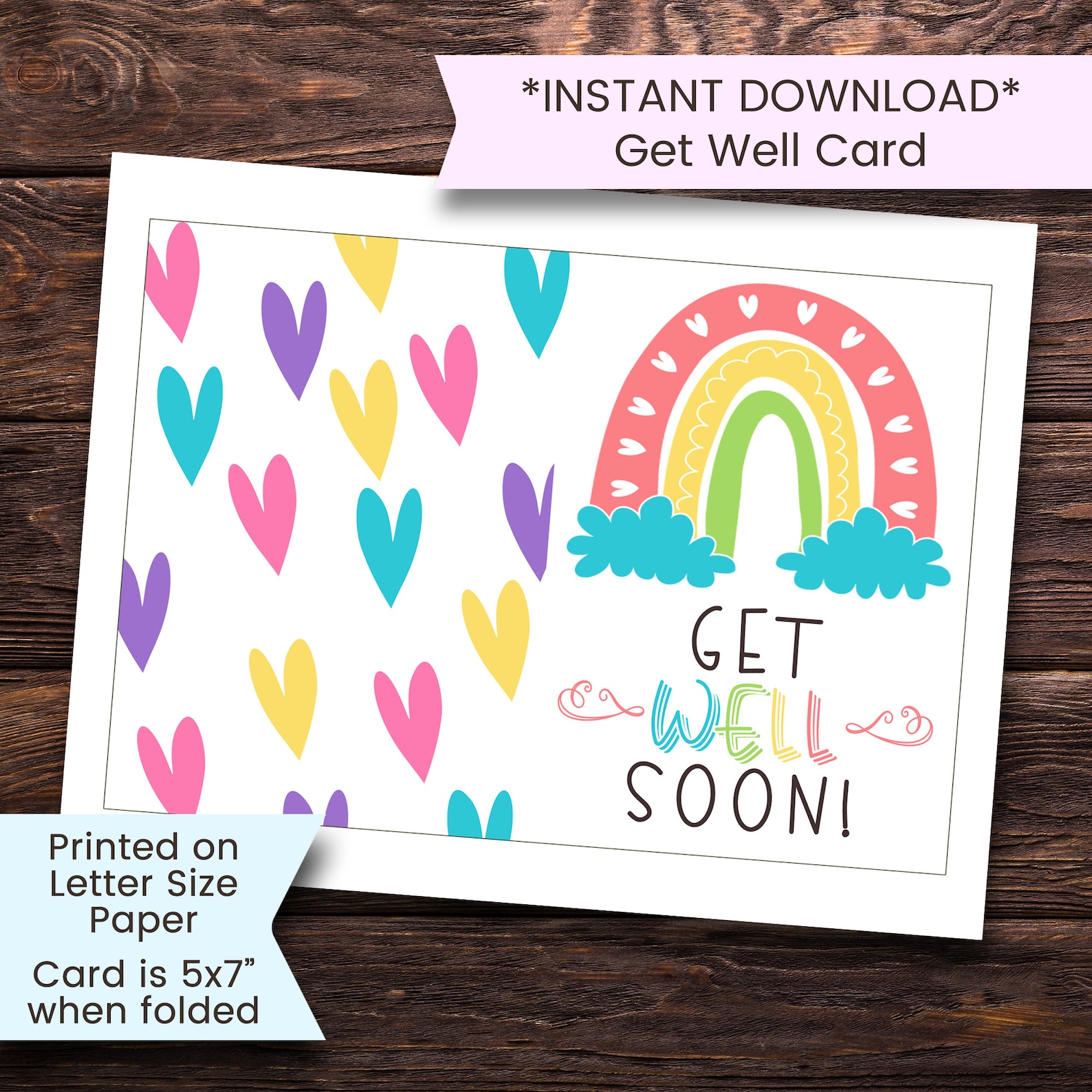 Printable Rainbow Card Rainbow Get Well Card Get Well Card - Etsy Canada