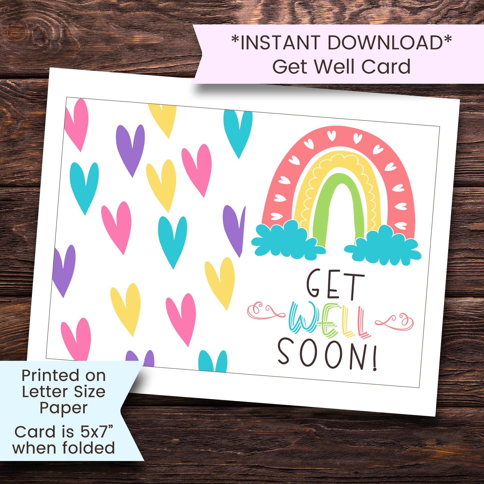 Printable Rainbow Card, Rainbow Get Well Card, Get Well Card, Printable ...