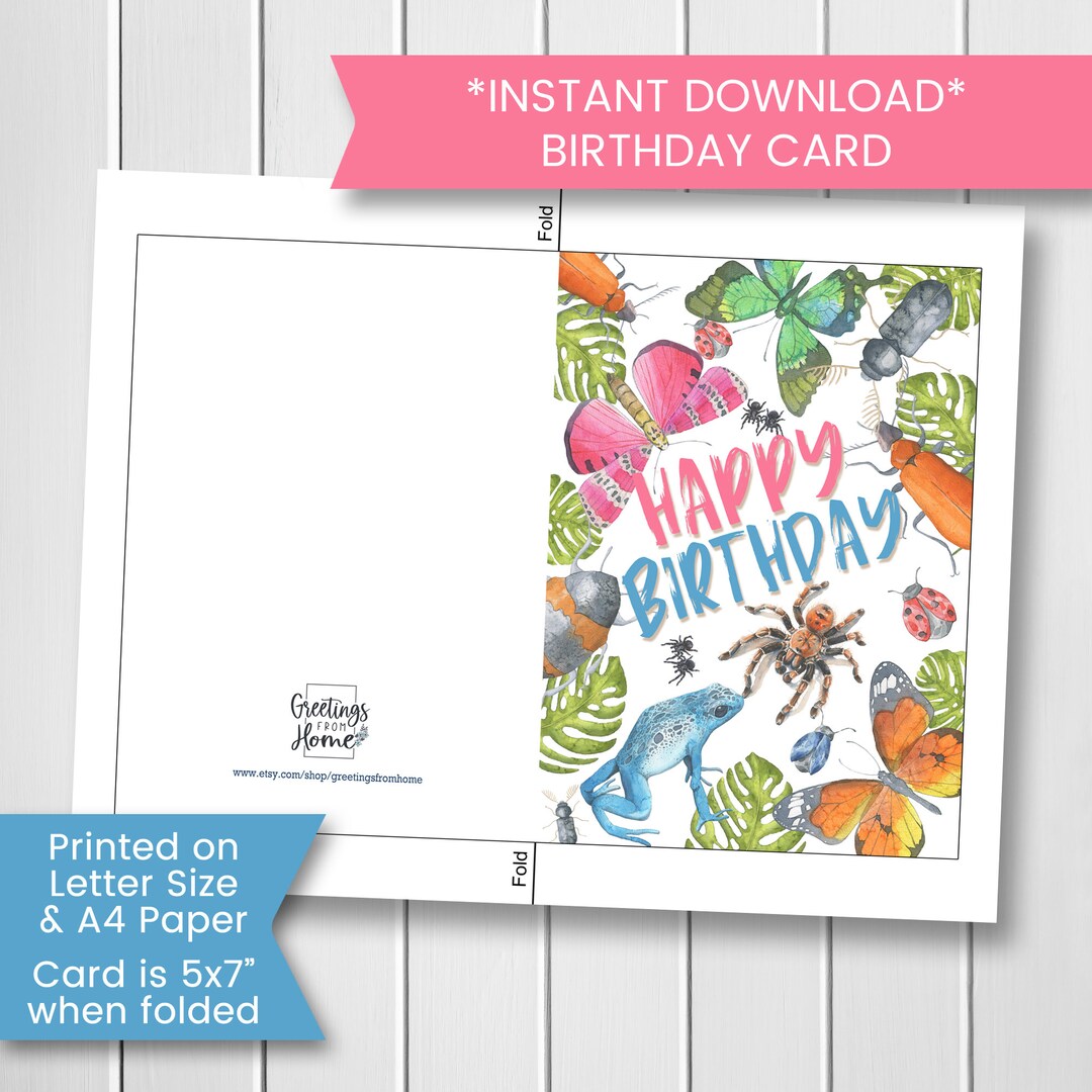 Printable Insect Birthday Card for Girl, Bug Birthday Card for Child ...