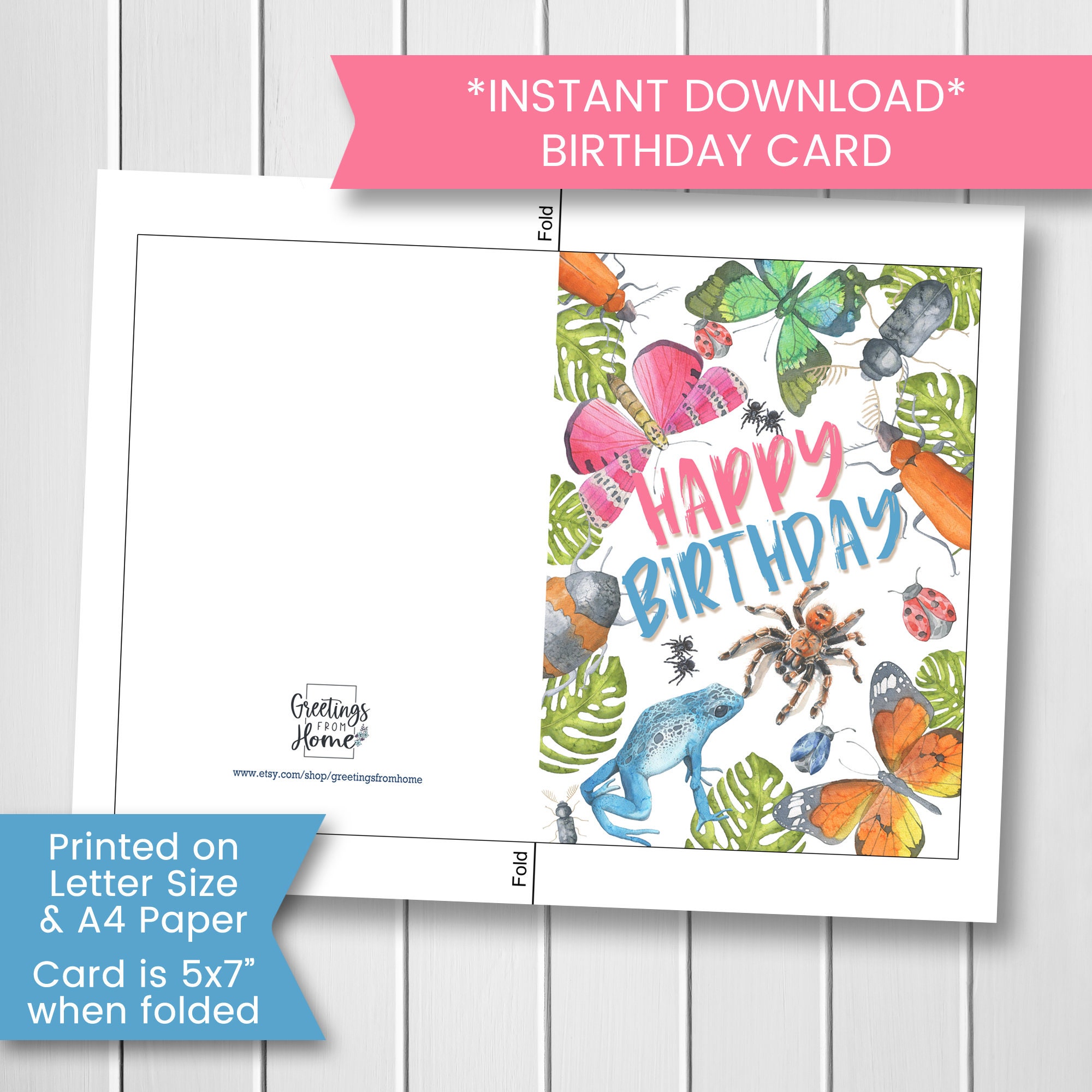 Printable Bug Birthday Card for Girl, Insect Birthday Card for Child ...