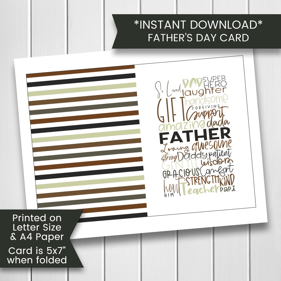 Fathers Day Card Printable, Father's Day Card for Dad, Typography ...