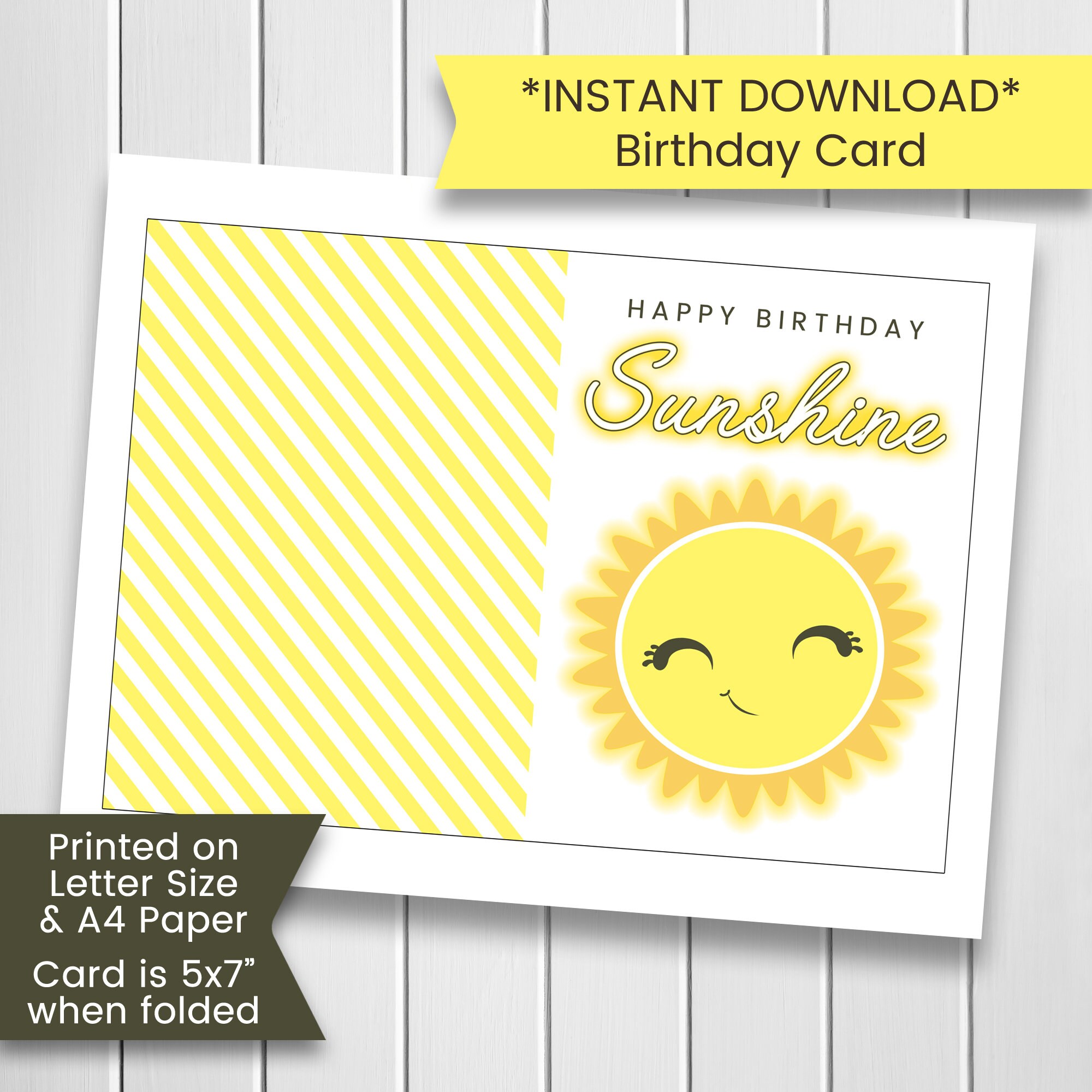 Printable Sunshine Birthday Card for Child, My Little Sunshine Card for ...