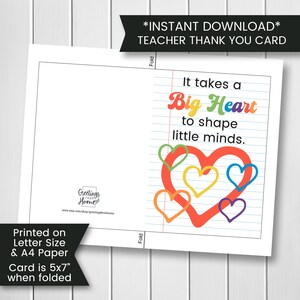 Printable Rainbow Heart Thank You Card for Teacher, Teacher ...