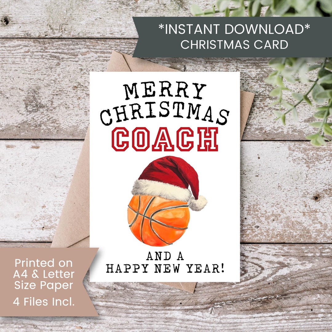 Basketball Christmas Card for Coach, Printable Basketball Coach ...
