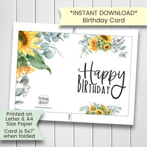 Sunflower Birthday Card, Sunflower Card, Printable Sunflower Birthday ...