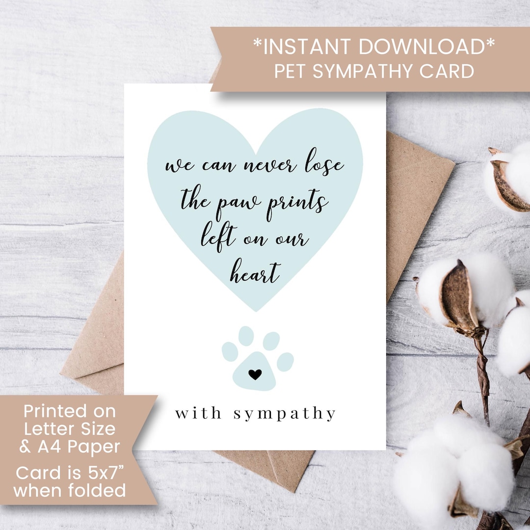 Printable Pet Sympathy Card for Friend, Pet Loss Condolence Grieving ...