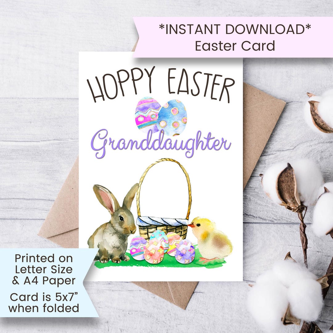 Printable Easter Card for Granddaughter Easter Card for Girl With Bunny ...