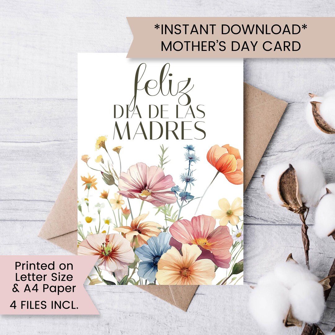 Feliz Dia De Las Madres Card, Printable Wildflower Mothers Day Card ...
