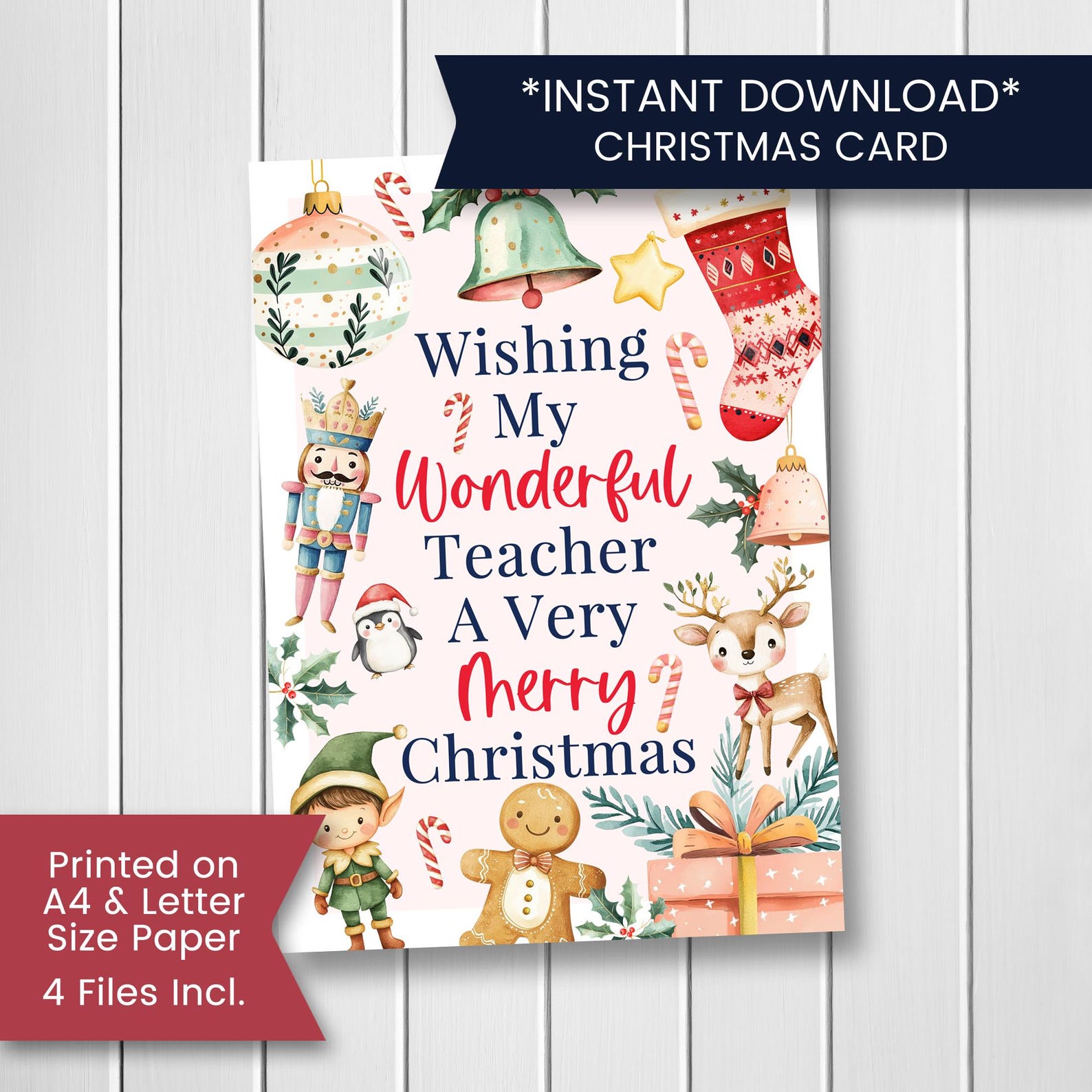 Printable Christmas Card for Teacher, Teacher Christmas Card From ...