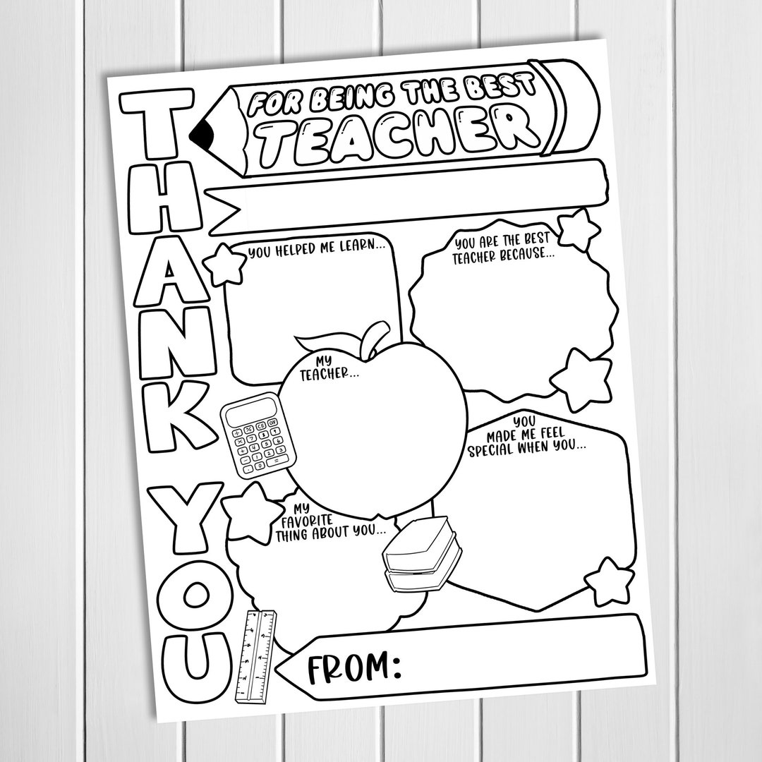 Printable Coloring Page for Teacher Appreciation Week, Fill in the ...