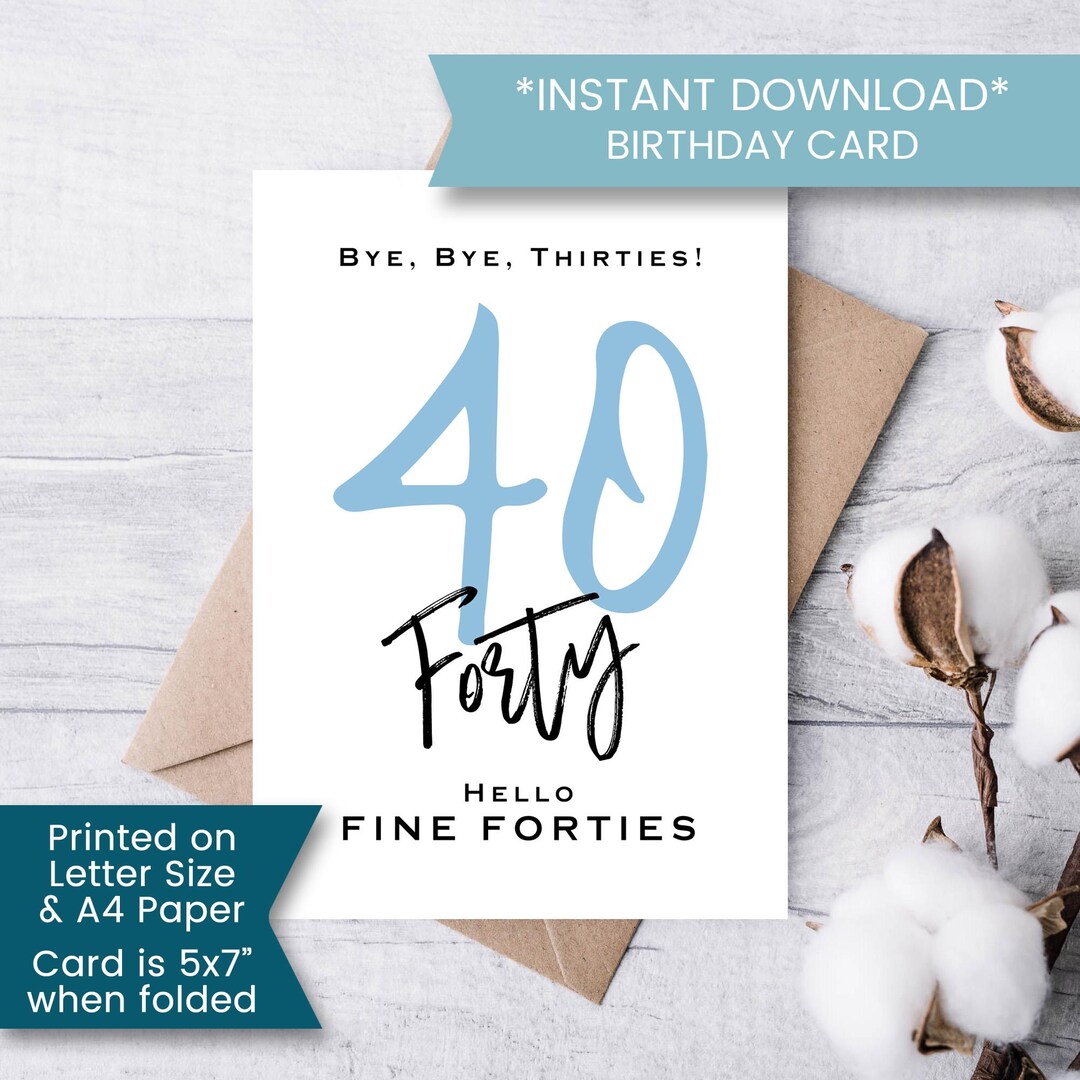 Printable Funny 40th Birthday Card for Son, Fortieth Birthday Card for ...