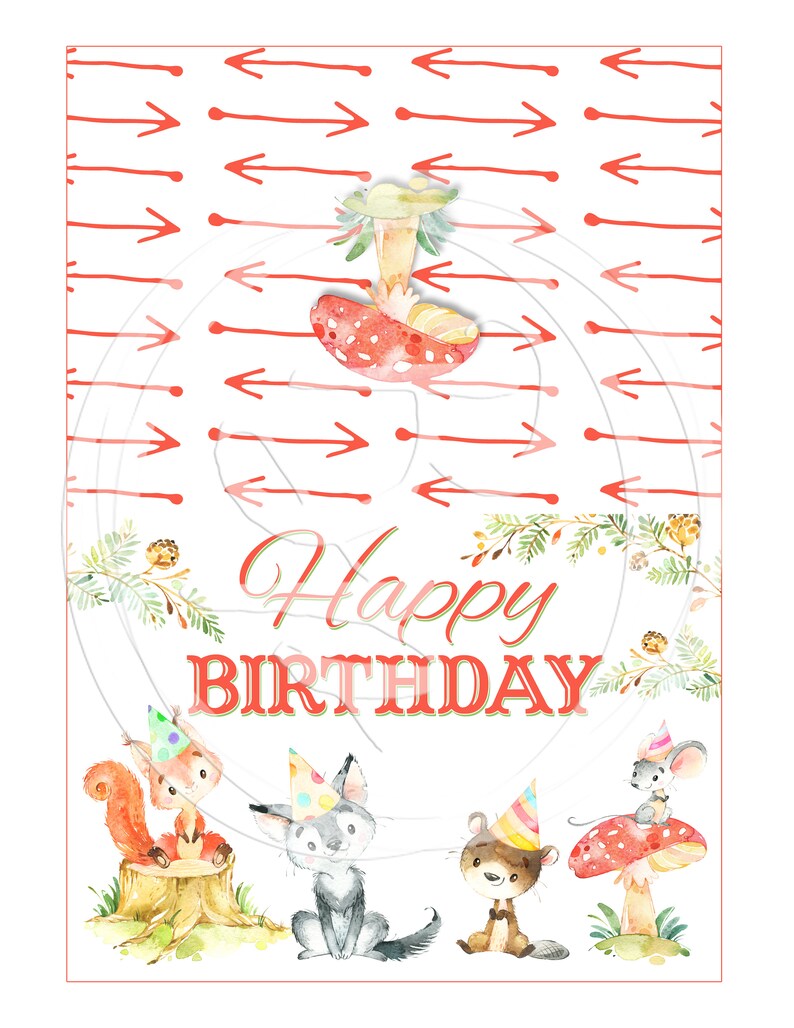 Printable Forest Birthday Card for Child, Forest Animal Birthday Card ...
