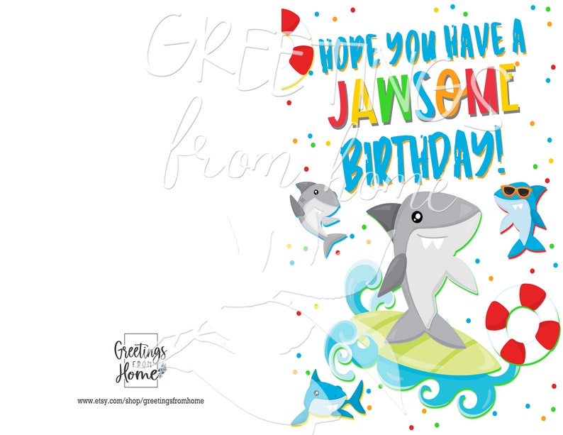 Printable Shark Birthday Card, Funny 'jawsome' Theme (digital Download ...