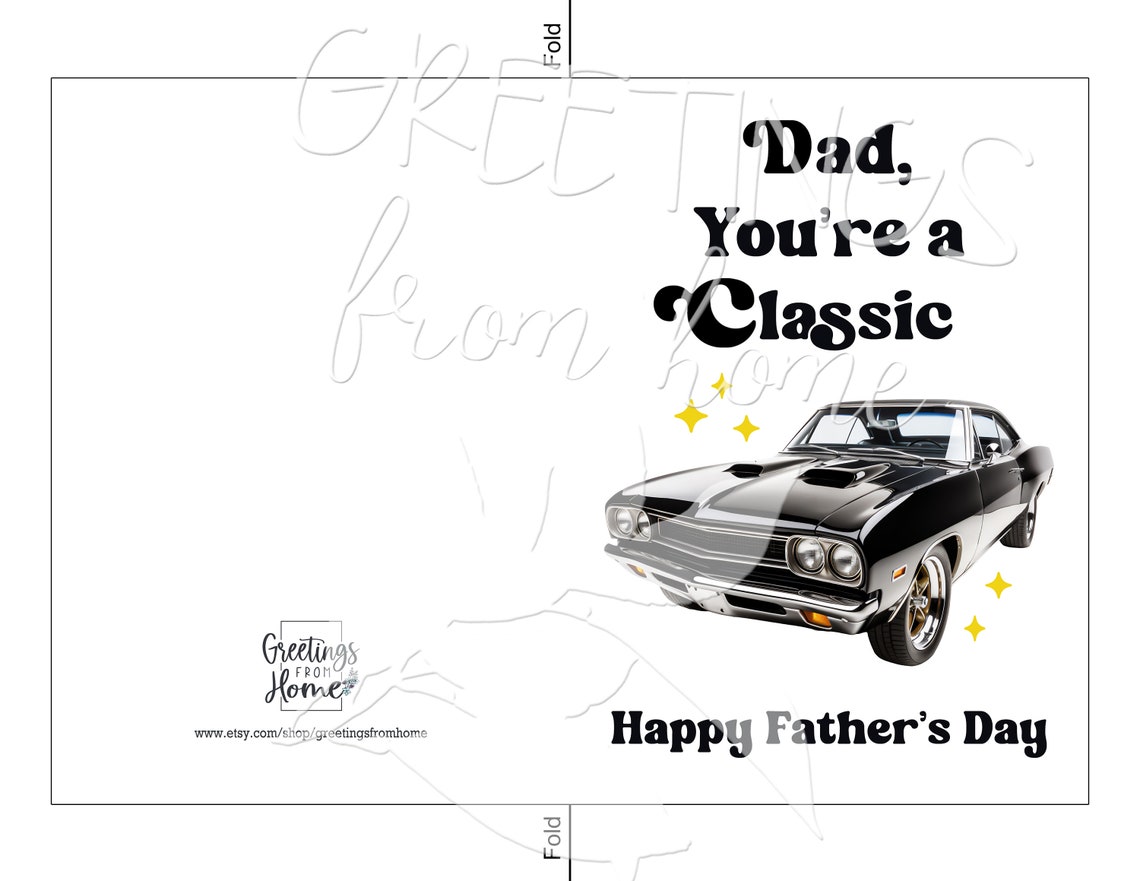 Printable Funny Father's Day Card for Dad, Classic Car Fathers Day Card ...