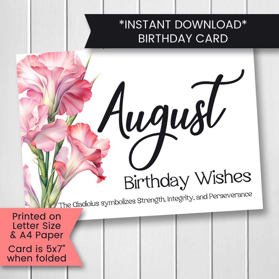 August Birth Flower Birthday Card for Her, Printable Birth Flower Card ...