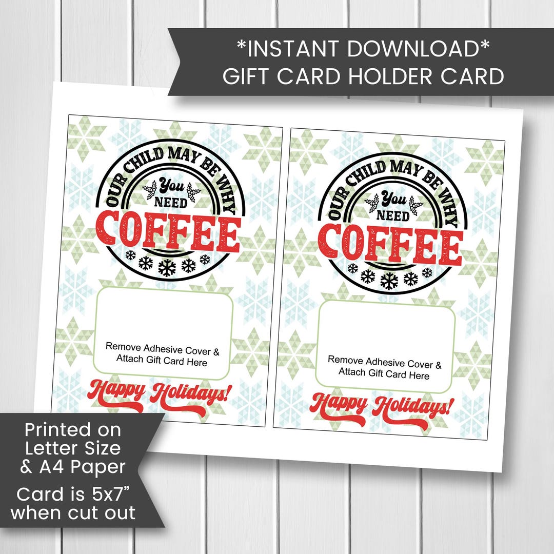 Printable Coffee Gift Card Holder for Teacher, Funny Christmas Card for ...