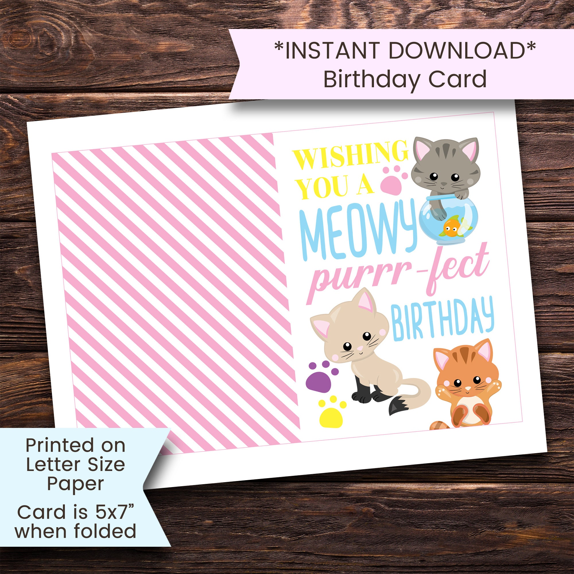 Kitty Birthday Card Printable Kitty Birthday Card Cat | Etsy