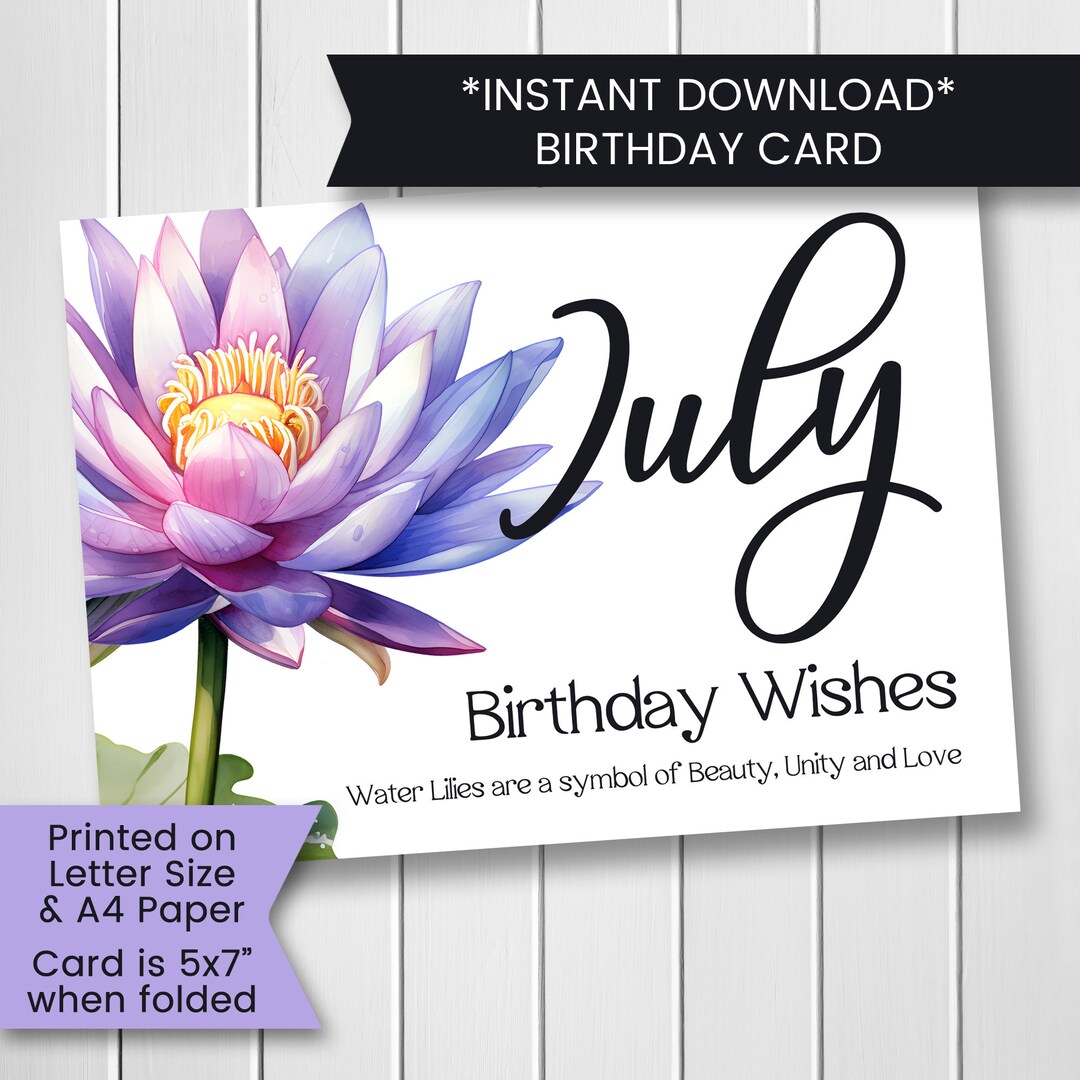 July Birth Flower Birthday Card for Her, Printable Birth Flower Card ...