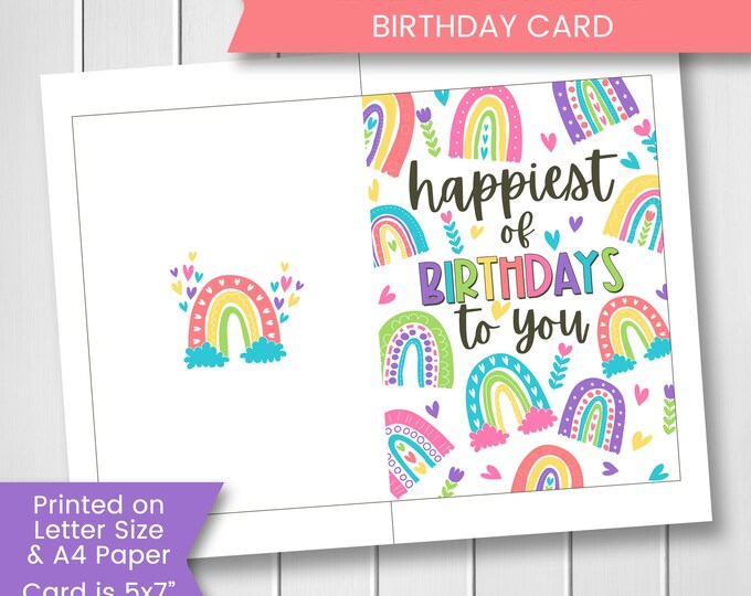 Printable Rainbow Happy Birthday Card for Kids,rainbow Birthday Card ...