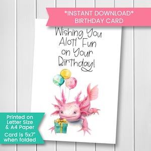 Axolotl Birthday Card for Friend, Printable Axolotl Birthday Card, Pink ...
