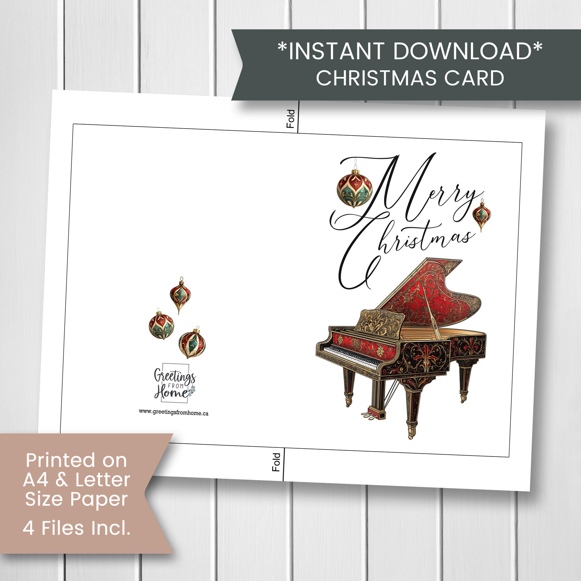 Christmas Card for Piano Teacher, Printable Grand Piano Christmas Card ...