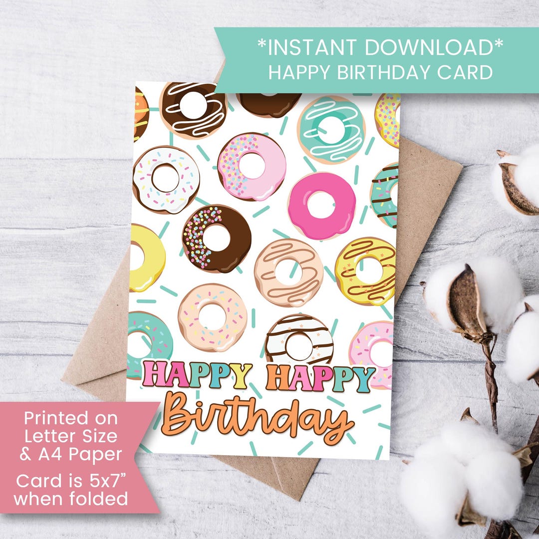 Printable Donut Birthday Card for Kids Birthday, Donut Birthday Card ...
