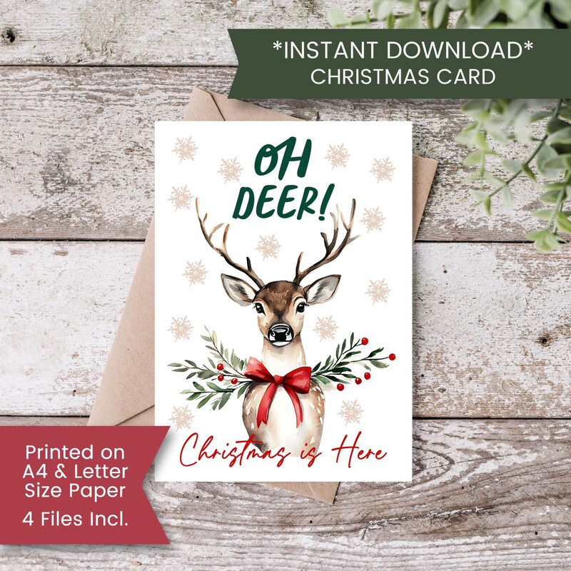 Deer Christmas Card - Etsy