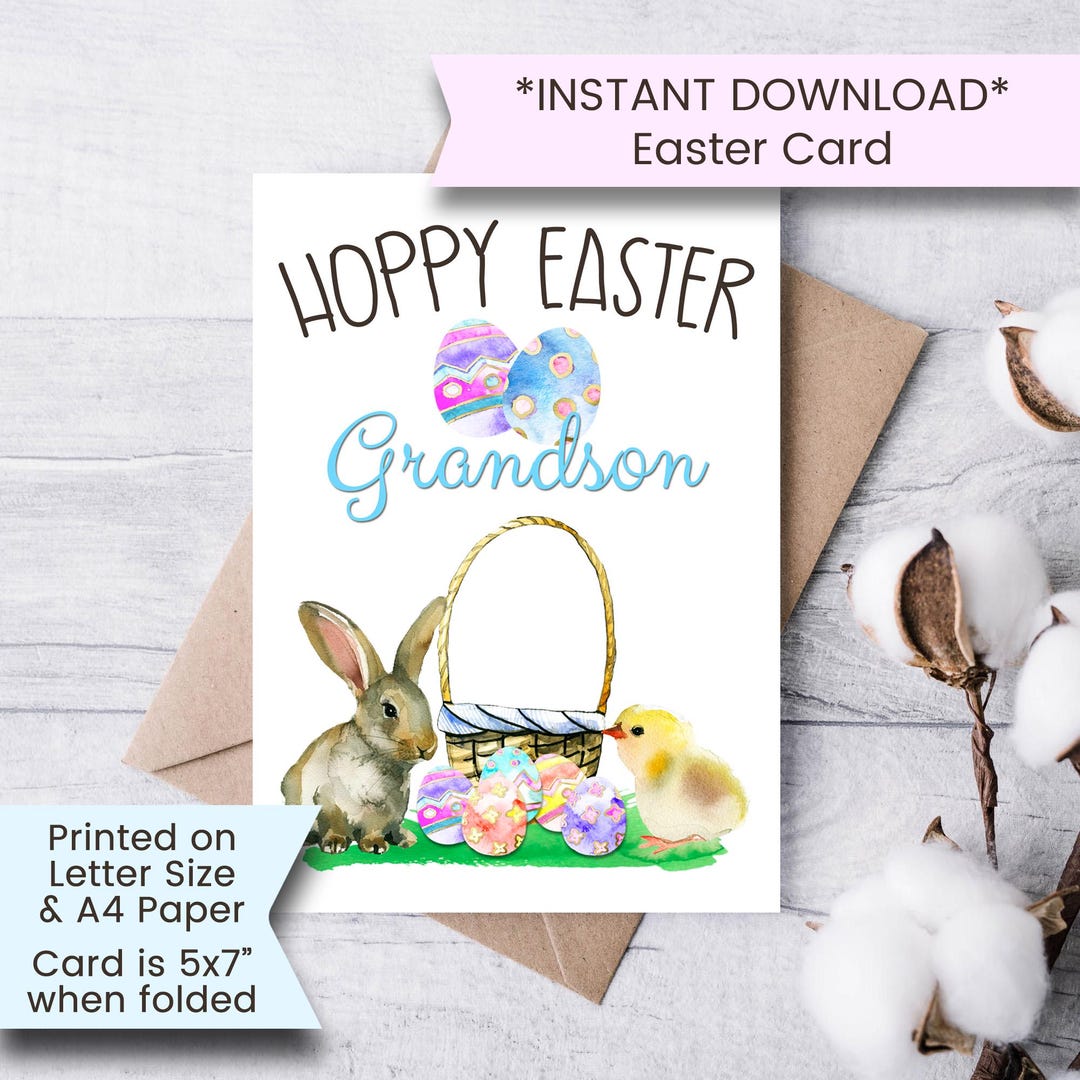 Happy Easter Grandson Card, Printable Easter Card, Easter Card for ...