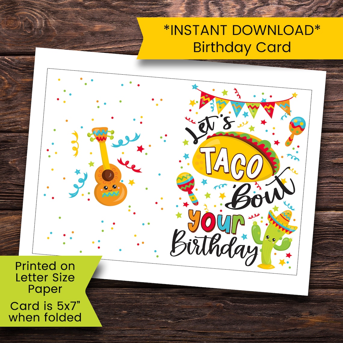 Fiesta Birthday Card Printable Printable Taco Birthday Card | Etsy