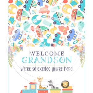 New Baby Boy Card for Grandson Printable, Baby Shower Card Grandson ...