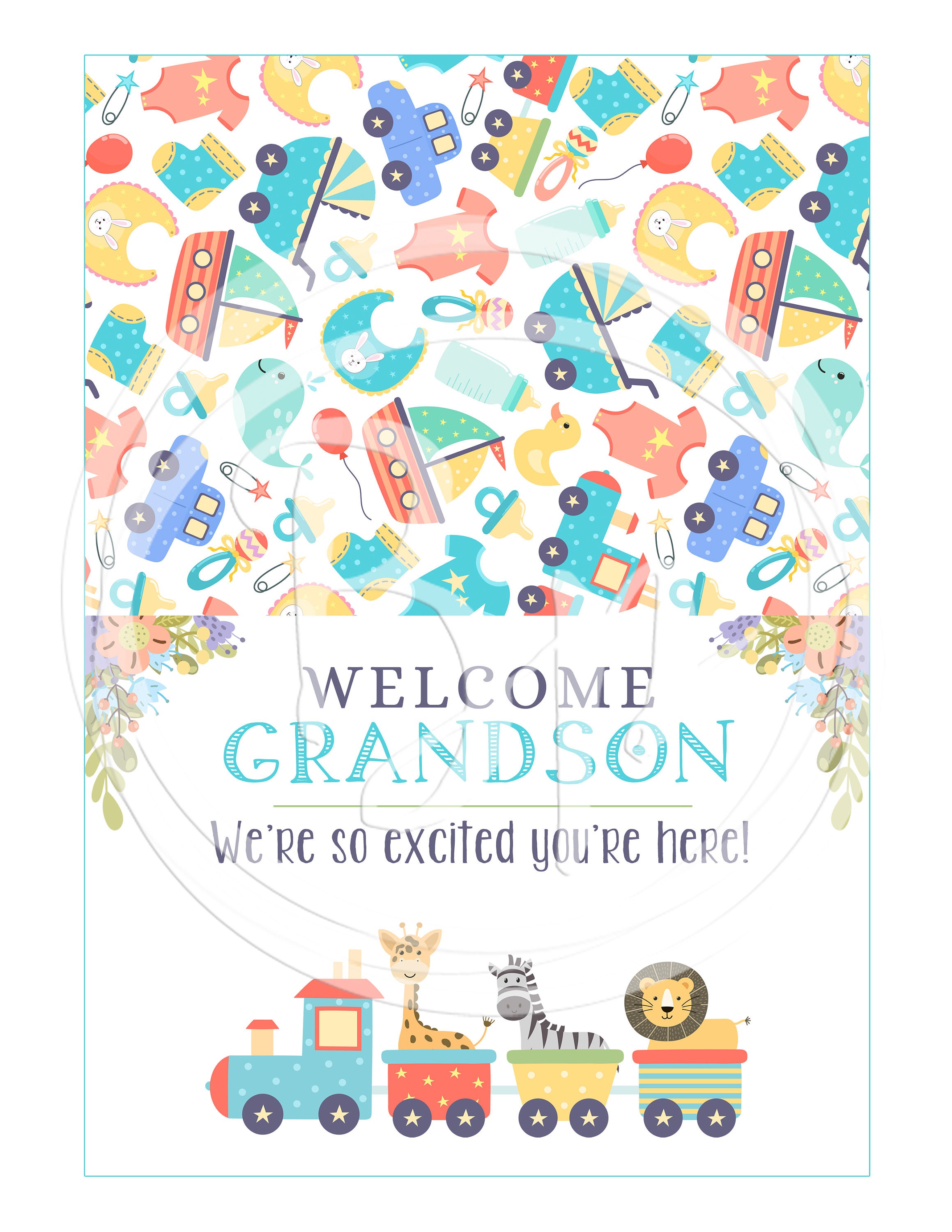 New Grandson Card Printable, Baby Shower Card for Grandson ...