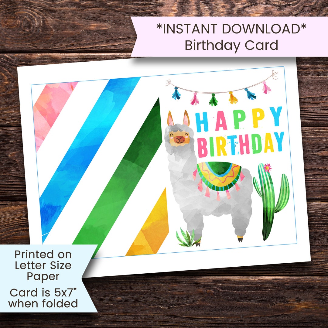 Llama Birthday Card Birthday Card With Llama Printable Llama - Etsy