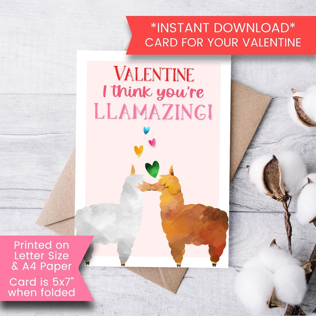 Printable Llama Valentines Day Card for Wife, Llama Lovers Valentine ...