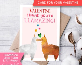 Printable Llama Valentines Day Card for Wife, Llama Lovers Valentine ...