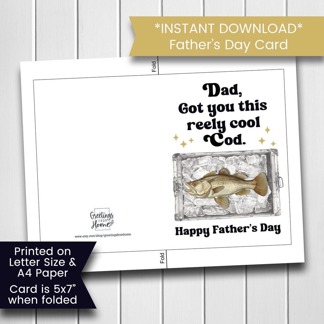 Funny Fish Father's Day Card for Dad, Printable Cod Fathers Day Card ...