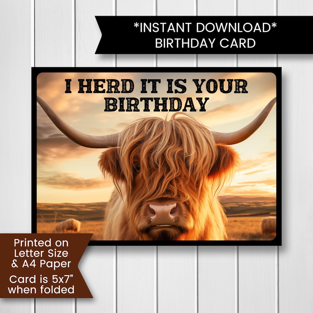 Highland Cow Birthday Card, Birthday Card With Cow, Printable Highland ...