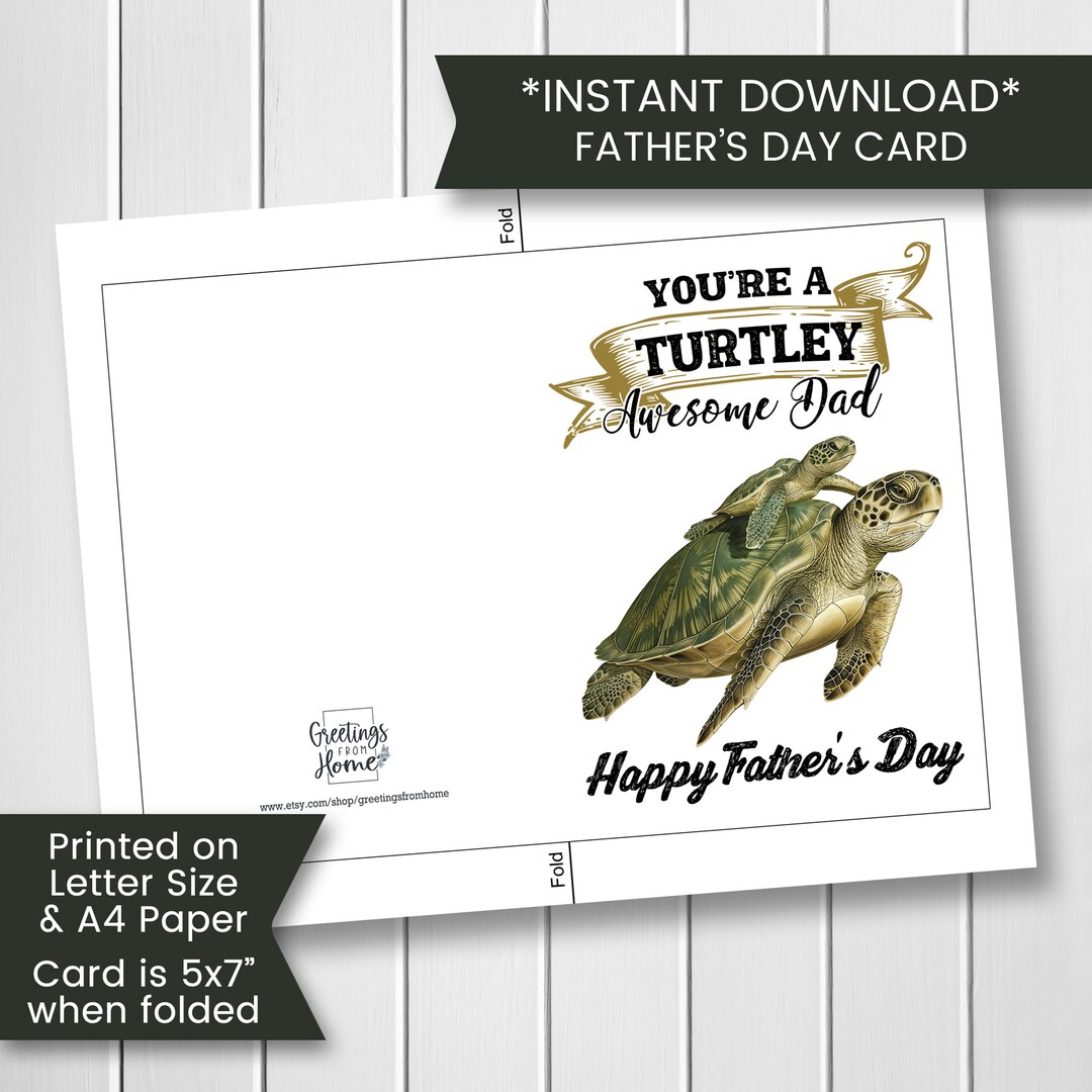 Printable Turtley Awesome Father's Day Card From Kid, Turtle Fathers ...