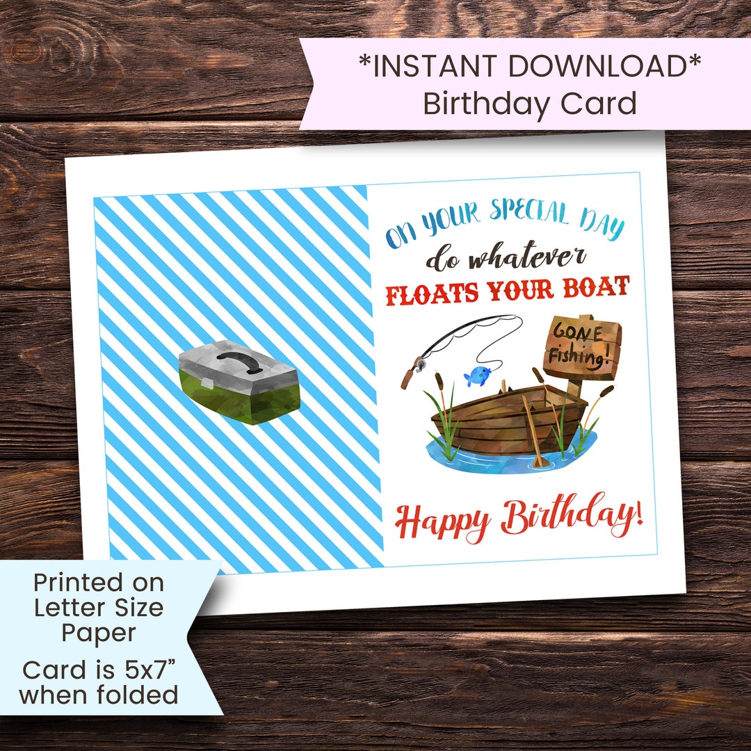 Fishing Birthday Card, Printable Fishing Birthday Card, Gone Fishing ...